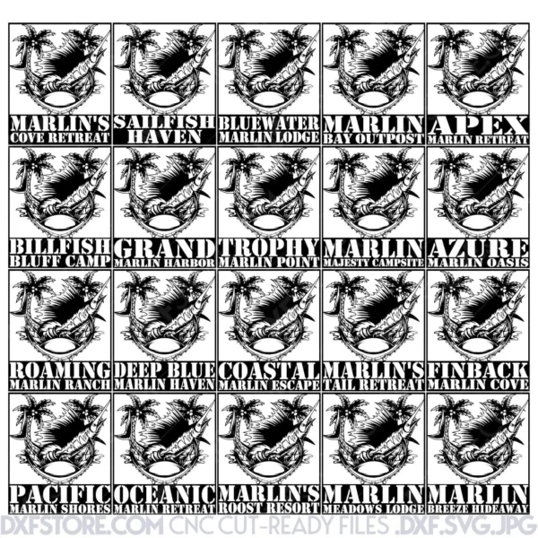 Marlin Fish with Fishing Rods and Sea Waves Signs CNC Files - Marlin ...