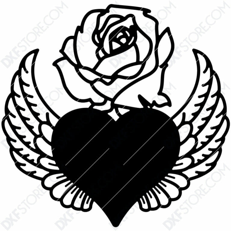 Heart With Wings and Flower - DXF File Cut-Ready for CNC Laser & plasma ...