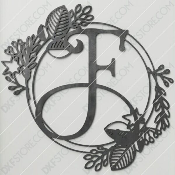 Monogram Plaque Letter F Decorative Floral Frame - DXF File Cut-Ready ...