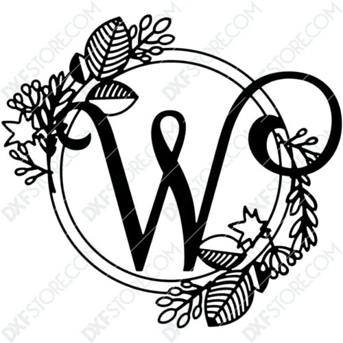 Monogram Plaque Letter W Decorative Floral Frame - DXF File Cut-Ready ...