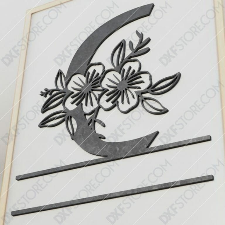 Split Monogram Elegant Floral Split Alphabet Letter C - DXF File Cut ...