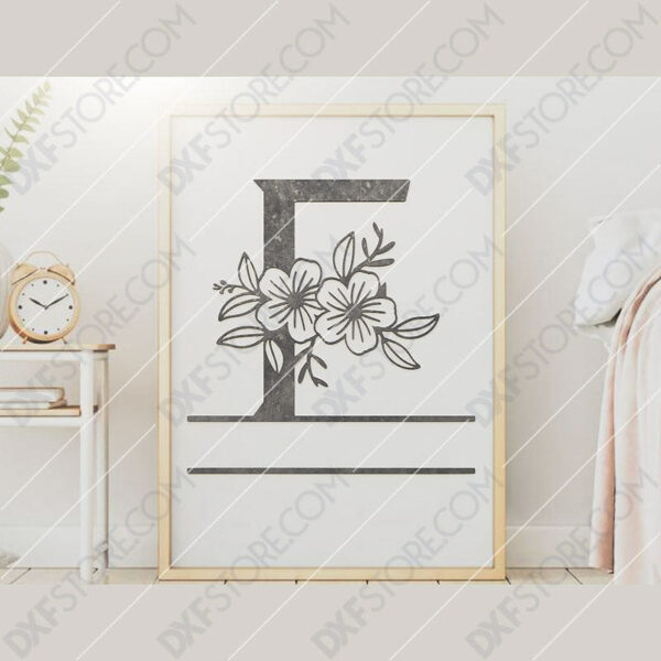 Split Monogram Elegant Floral Split Alphabet Letter F - DXF File Cut ...