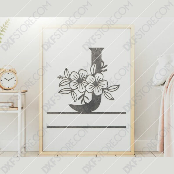 Split Monogram Elegant Floral Split Alphabet Letter J - DXF File Cut ...