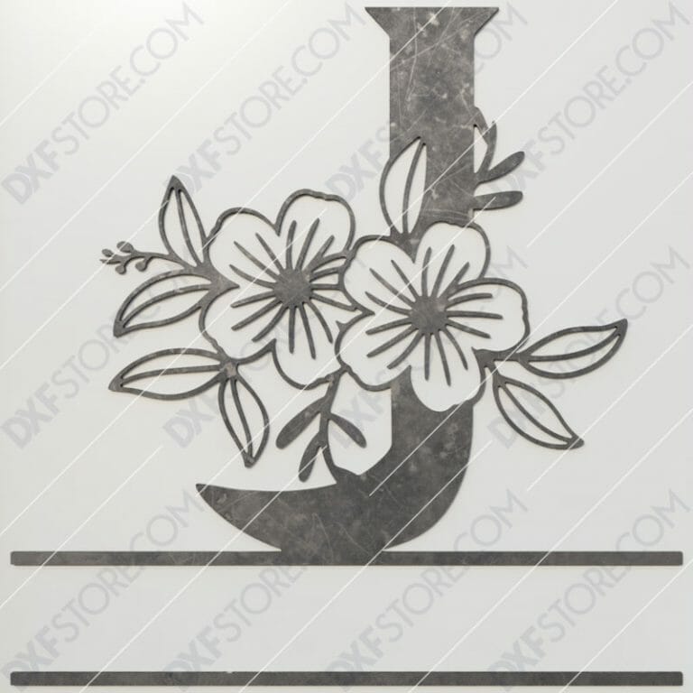 Split Monogram Elegant Floral Split Alphabet Letter J - DXF File Cut ...