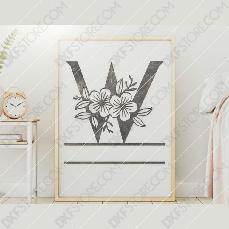Split Monogram Elegant Floral Split Alphabet Letter W - DXF File Cut ...