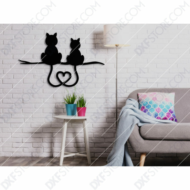 Two Cats With Heart Shaped Tails Free DXF File - DXF File Cut-Ready for ...