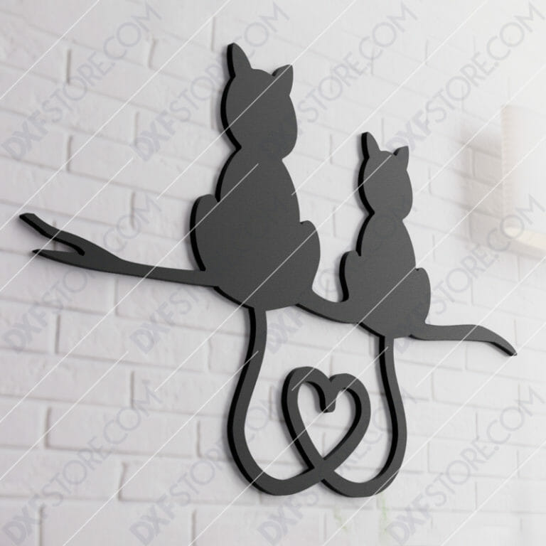 Two Cats With Heart Shaped Tails Free DXF File - DXF File Cut-Ready for ...