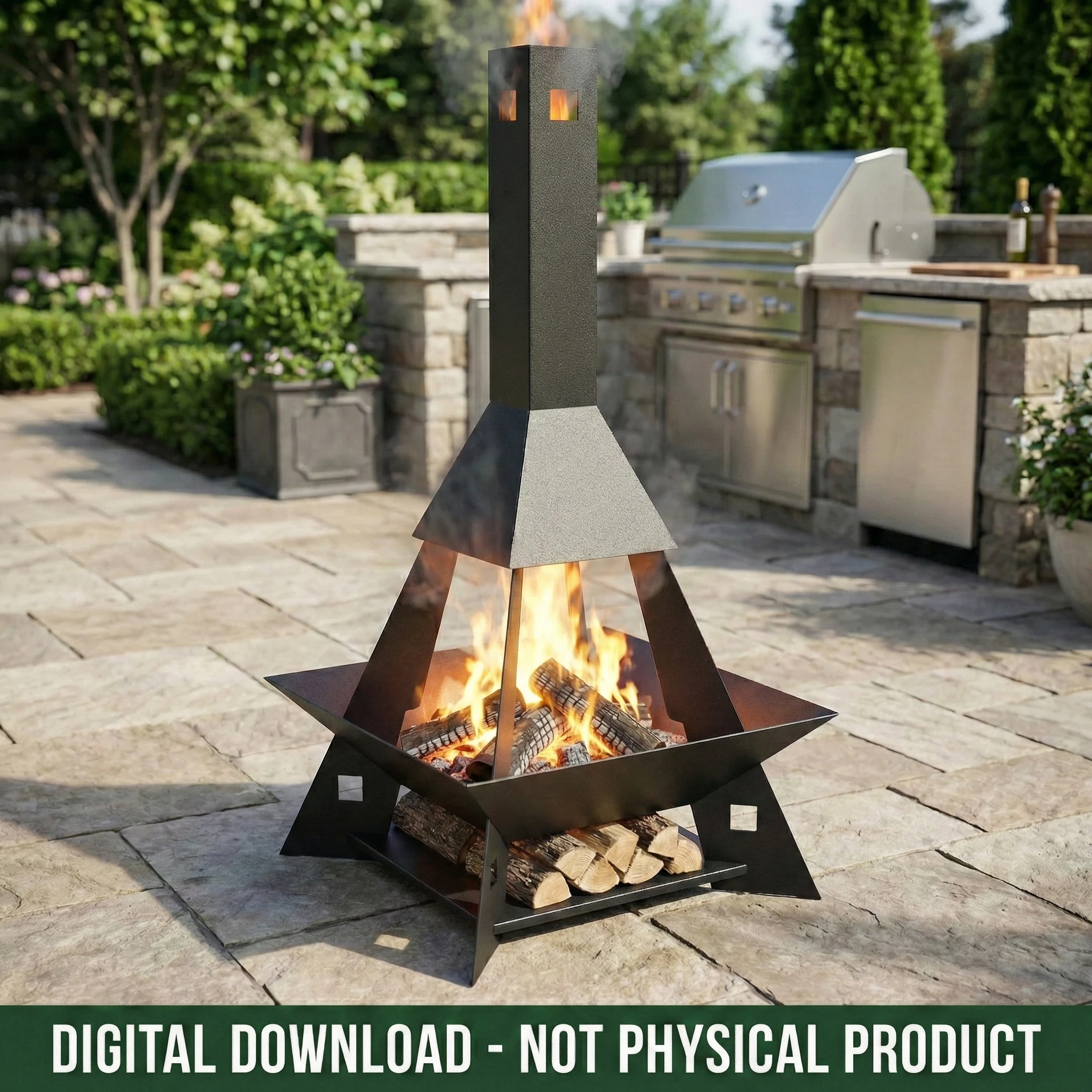 Pyramid Chiminea DXF File with Log Storage Shelf - Pyramid Chimenea DXF ...